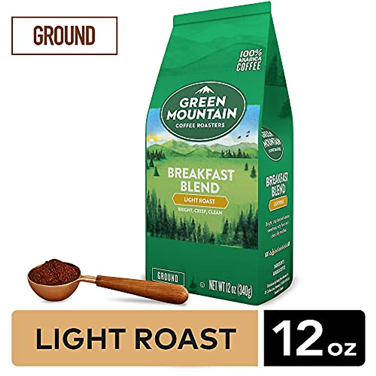 Green Mountain Coffee Roasters Breakfast Blend, Light Roast Ground Coffee, 12oz. Bag (Pack of 2)