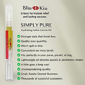 Bliss Kiss | 1 Crisp Fragrance | Nail Oil Cuticle Pen w/Vitamin E & Jojoba⏤Nail Strengthener Nail Growth Treatment for Brittle Peeling Breaking Thin Nails