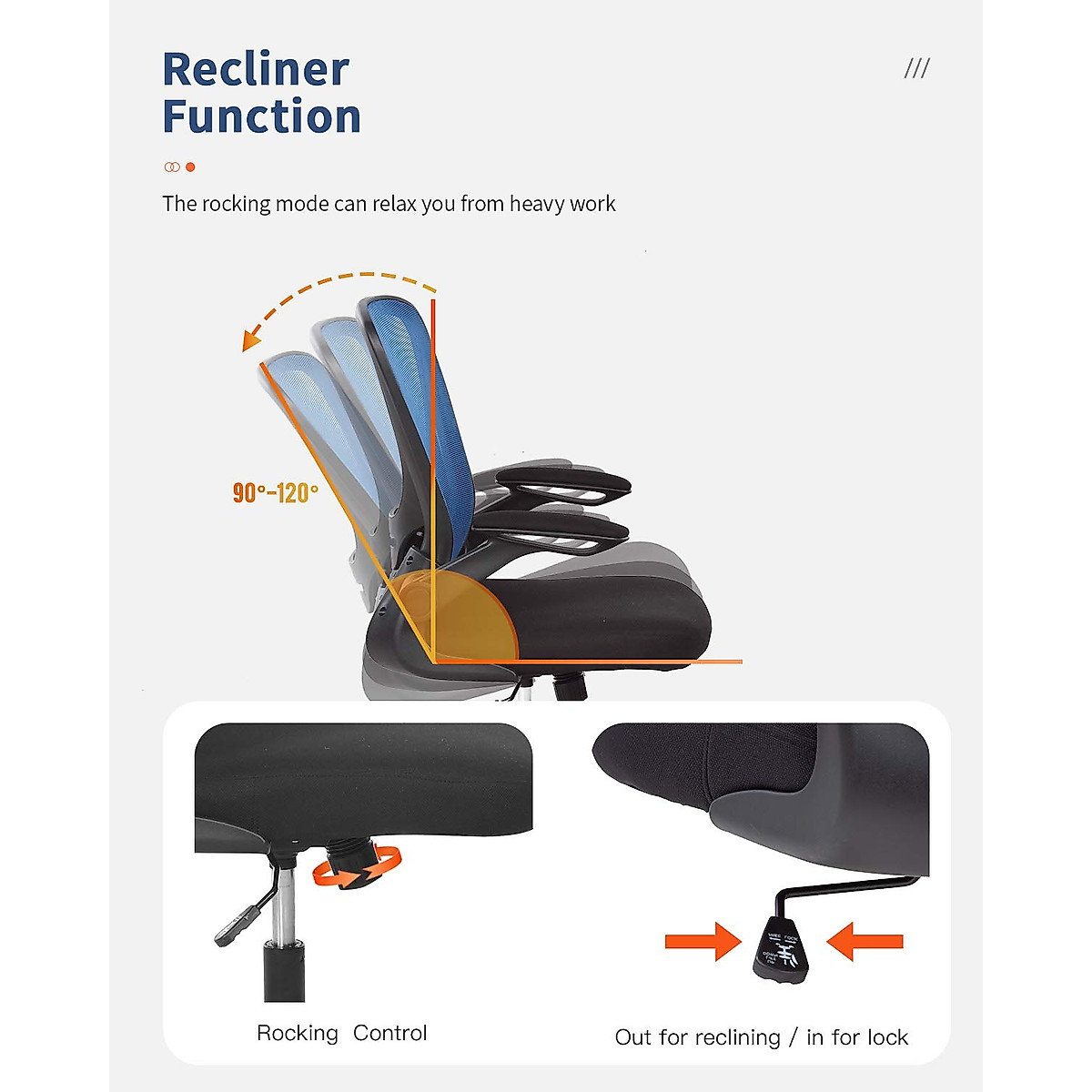 Home Office Chair Ergonomic Desk Chair Mesh Computer Chair with Lumbar Support Flip-up Arms Swivel Rolling Executive Task Chair Adjustable Chair for Adults(Blue)