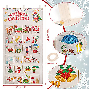 HOWAF Fabric Christmas Advent Calendar (Countdown to Christmas), 24 Days Mystery Christmas Countdown Calendar with 24 Pockets for Xmas Holiday Home Wall Decoration