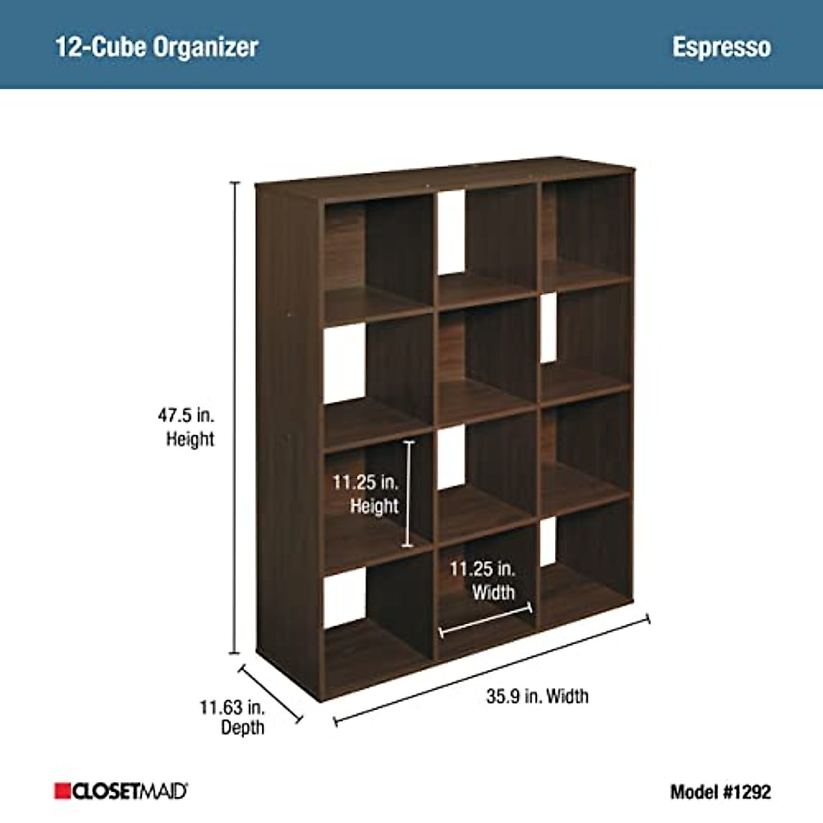ClosetMaid 1292 Cubeicals Organizer, 12-Cube, Espresso