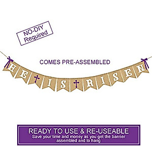 HE is Risen Banner Burlap - Easter Banner - Easter Decorations - Religious Holiday Resurrection Bunting - Church Mantel Outdoor Hanging Decor