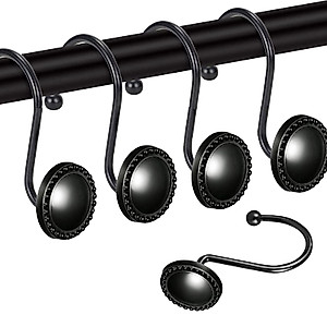 Rustproof Antique Decorative Shower Curtain Rings, Shower Curtain Hooks Oil Rubbed Bronze Pack of 12 for Bathroom Shower Rods Curtains Home (Black)