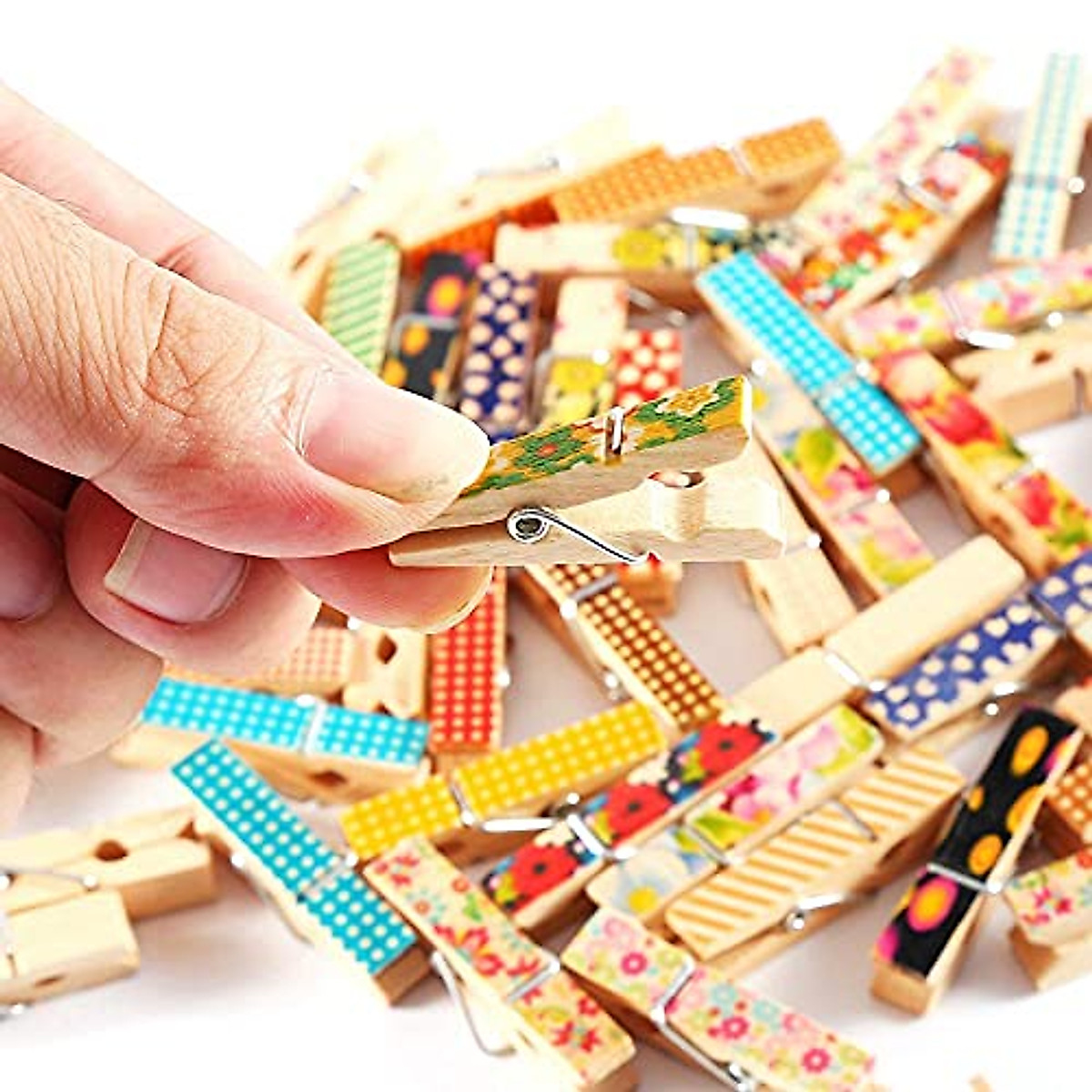 50Pcs Mini Clothespins, Colorful Wooden Clothespins Photo Paper Peg Craft Clips Small Picture Clips for Wall Hanging Pictures