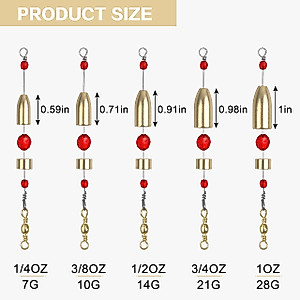 OROOTL Carolina Rig for Bass Fishing, 5pcs CRR Carolina Ready Rigs Pre-Rigged Bass Fishing Weights Carolina Keeper Tackle Sizes 1/4 3/8 1/2 3/4 1oz