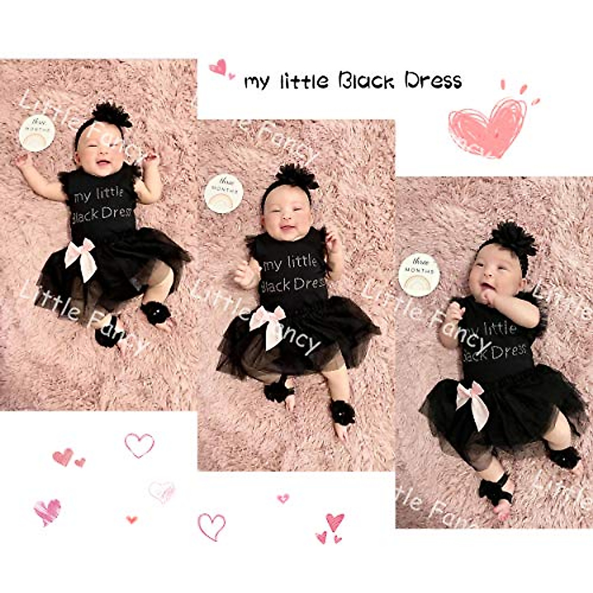 Newborn Bodysuit Baby Girls My Little Black Dress Ruffle Sleeveless Tulle Skirt (0-3 Months)