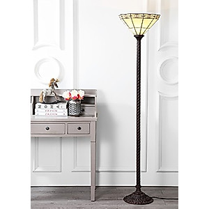 JONATHAN Y JYL8005A Moore Tiffany-Style 68.57" Torchiere LED Floor Lamp, Tiffany, Traditional, Art Nouveau Style, Office, Living Room, Family Room, Dining Room, Bedroom, Hallway, Foyer, Bronze