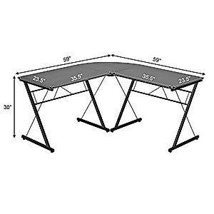 Tangkula L-Shaped Desk Corner Computer Desk, Space-Saving & Multifunctional Home Office Desk Writing Workstation Study Desk with Round Corner (Black)