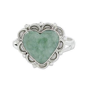 NOVICA Artisan Handcrafted Jade Heart Ring Hearts on Sterling Silver Green Cocktail Guatemala [crownbezel 0.6 in L x 0.6 in W x 0.2 in H Band Width 3 mm W] ' Zinnia Love'