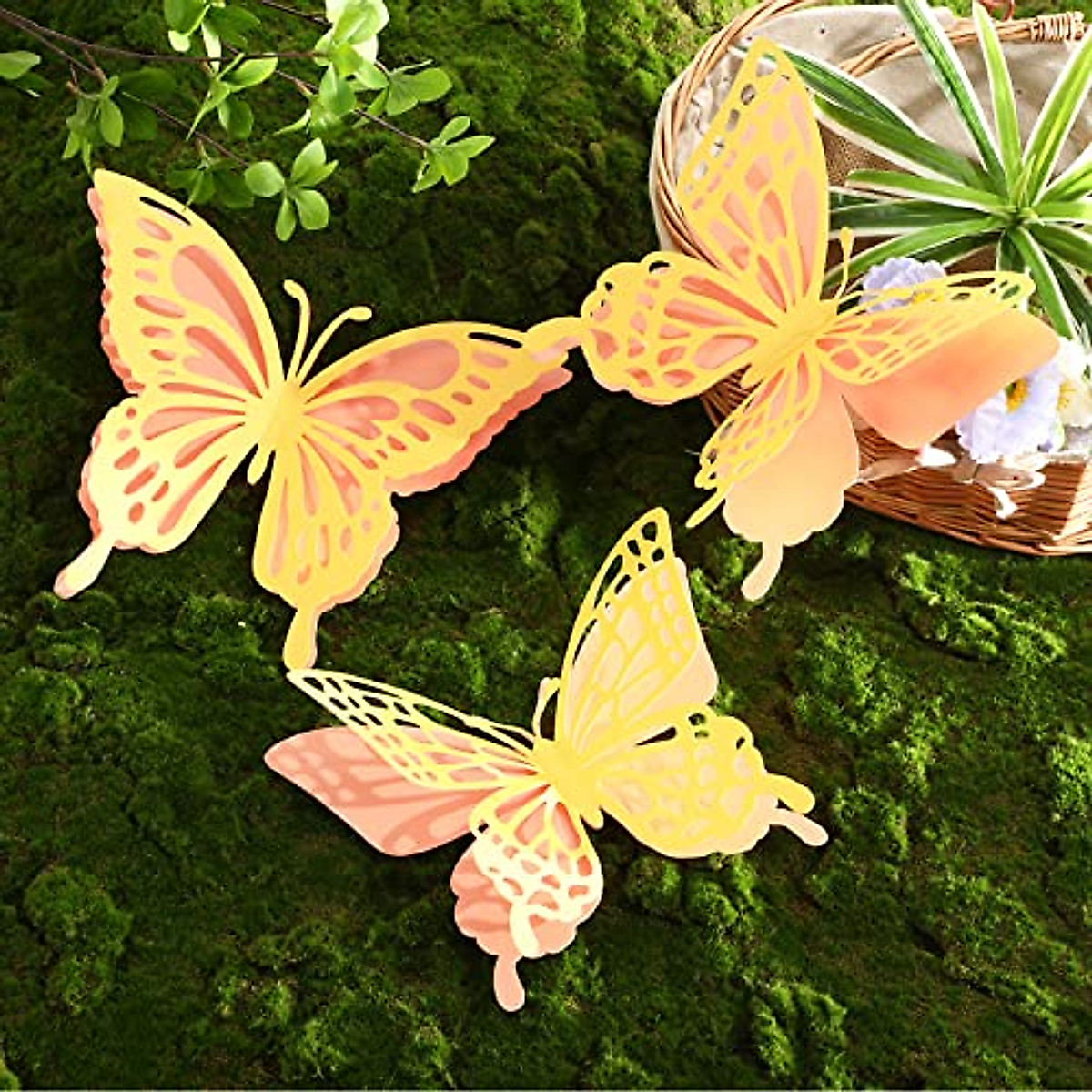 MARFOREVER 14 Pcs Large Butterfly Party Decoration 3D Butterfly Birthday Decorations Butterfly Wall Stickers Decor Big Butterfly Decorations for Birthday Baby Shower Wedding Room Decor (Gold and Pink)
