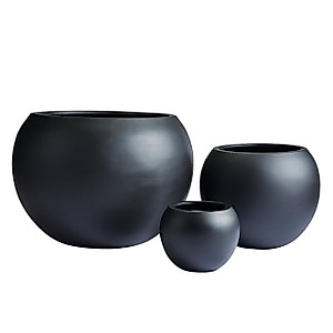 DTY Signature Mount Sherman 1-piece Fiberstone Planter for Indoor/Outdoor, Black, 10" H x 13" Dia (8" pot opening) - Small