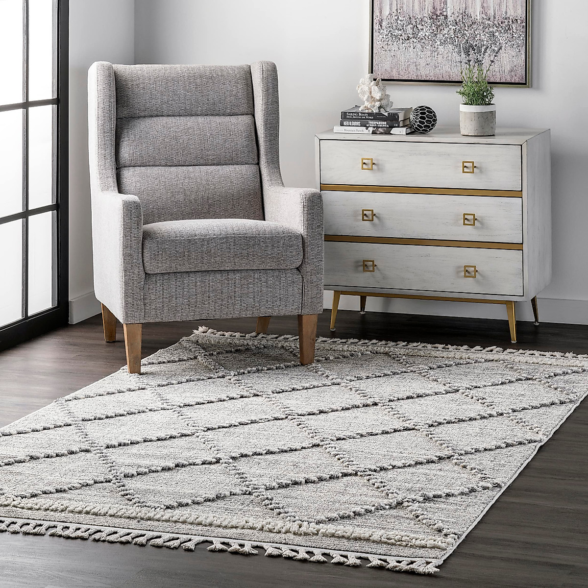 nuLOOM Skylar Geometric Trellis Tassel Area Rug, 7x9, Beige