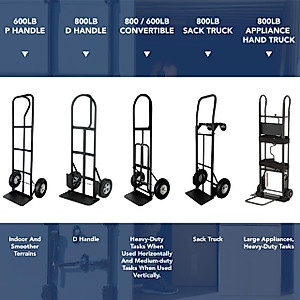 Olympia Tools 600 Lb Steel Hand Truck with P Handle and 10" Pneumatic Wheels for Home and Office Use
