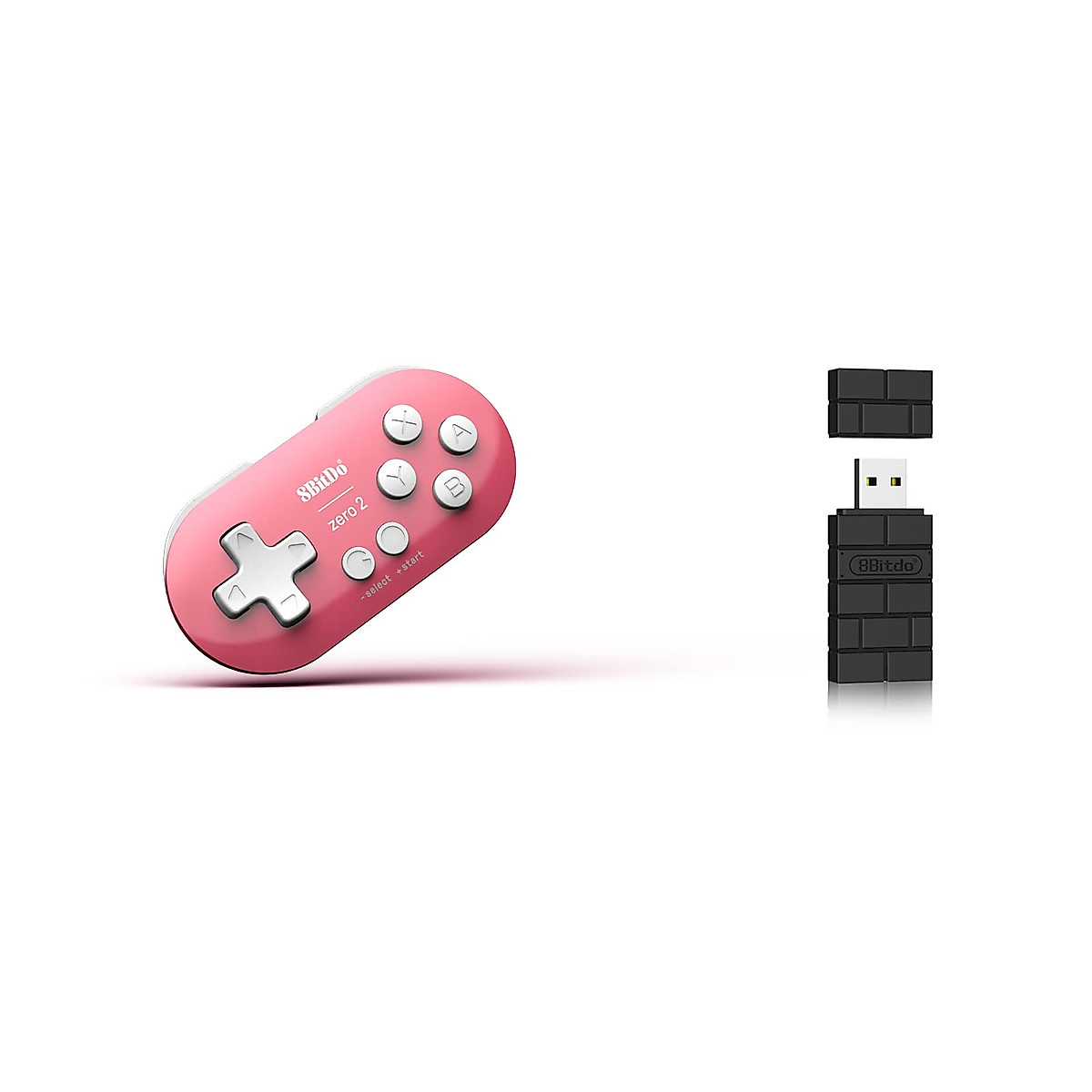 Nargos 8BitDo Zero 2 Mini Game Controller and 8BitDo Wireless Adapter 2 （Controller Pink）