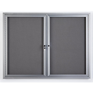 Displays2go 48 x 36 Inch Wall Mounted Enclosed Bulletin Board with 2 Doors, Locking, Aluminum (FBSW43SVLG)