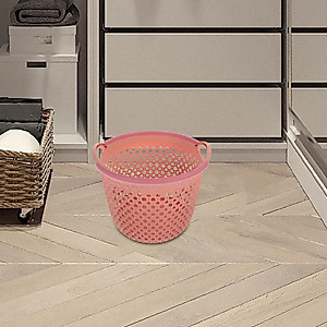 HOLIDYOYO Flexible Laundry Basket, Laundry Hamper Plastic Laundry Basket with Handle Hollow Dirty Clothes Storage Basket Portable Round Bin for Bathroom Dorm Pink