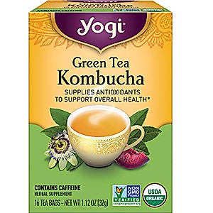 Yogi Tea Green Tea Kombucha Tea - 16 Tea Bags per Pack (4 Packs) - Organic Green Tea with Kombucha to Support Overall Health - Includes Green Tea Leaf, Lemongrass, Spearmint Leaf & More