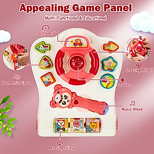 BABY JOY Sit to Stand Learning Walker, Baby Push Walker with Projector & Play Panel, Kids Early Education Activity Center with Lights & Sounds, Musical Walking Toys Gift for Toddler Boys Girls (Red)