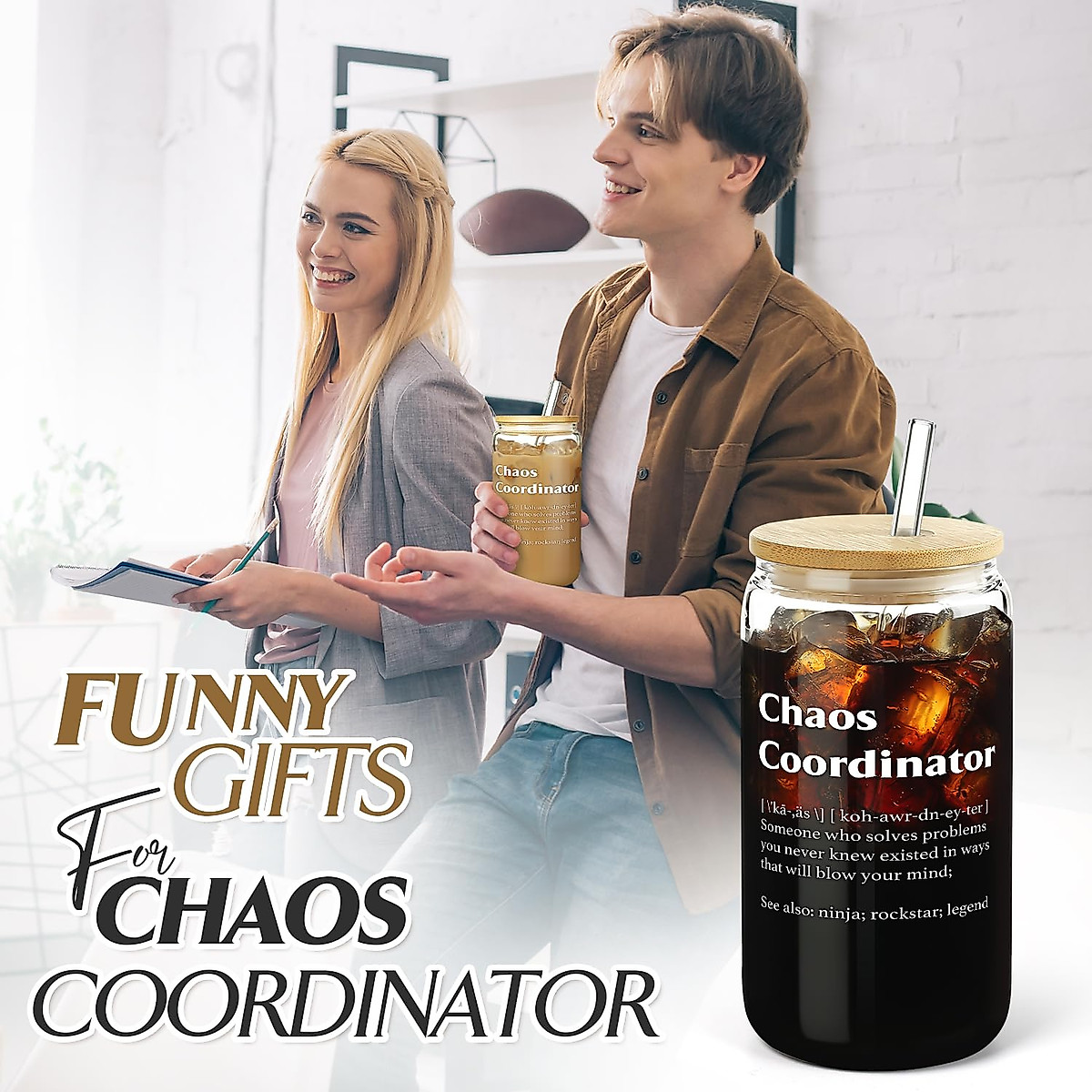 Thank You Gifts for Chaos Coordinator, Teacher Appreciation Gifts Boss Gifts for Women on Birthday Christmas Boss Day Office Gifts for Coworkers Employees Manager Mom Friend Men, 16oz Glass Cup Gift