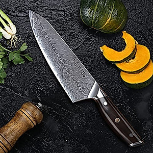 Chef Knife 8 Inch - Classic Damascus Pattern Professional Chef's Knives Japanese VG-10 Steel Ebony Wood Handle