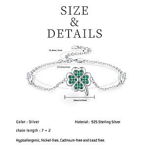 Midir&Etain Four Leaf Clover Bracelet 925 Sterling Silver St Patricks Day Irish Jewelry Gifts Prom Crystal Heart Bracelet for Lover Women Wife