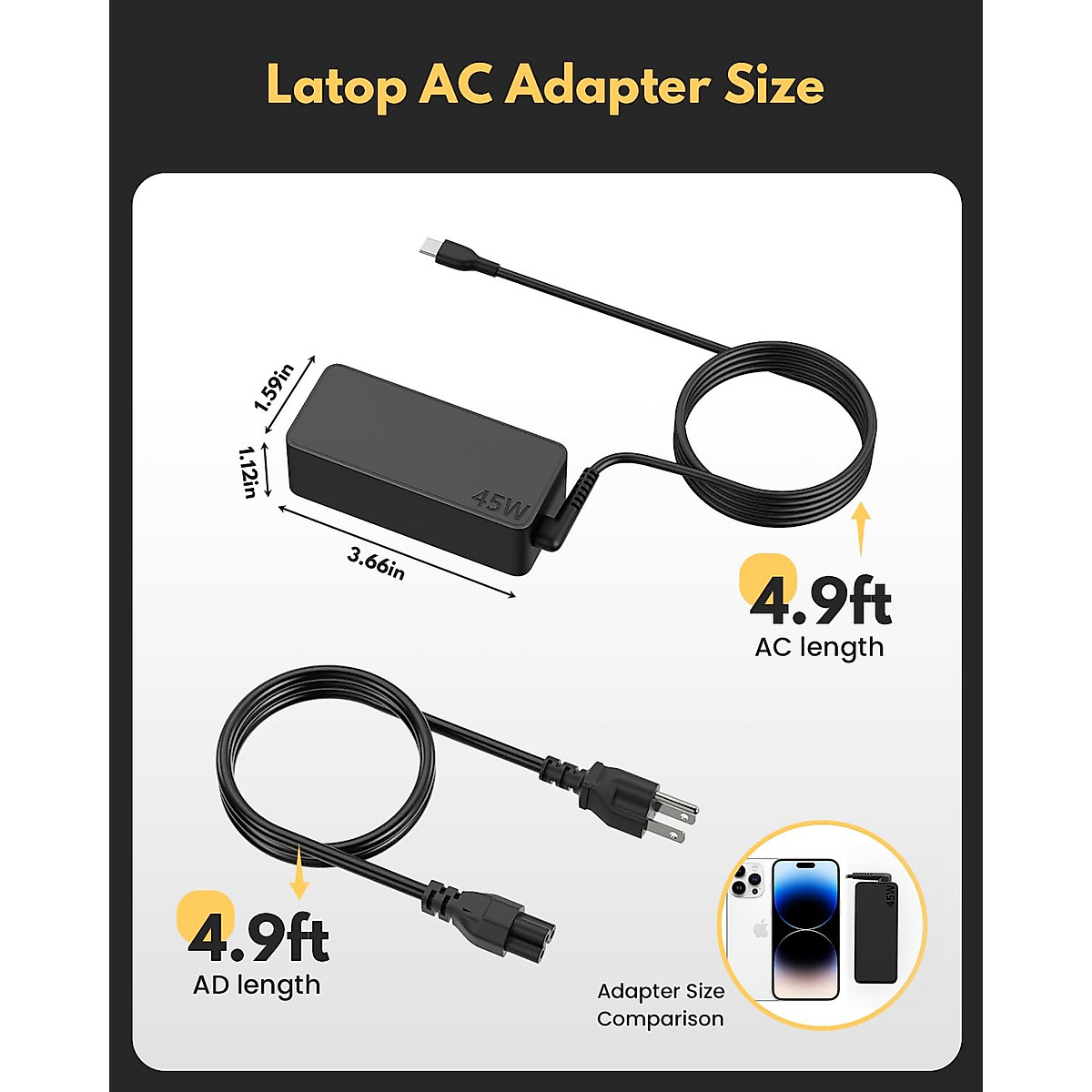 USB C Charger for Nintendo Switch, 45W AC Adapter Cable for Switch Lite/OLED/Steam Deck/TV Dock Mode, Power Supply Cord for Tablets/MacBook Pro/iPad/Laptop 15V 3A Fast Charging