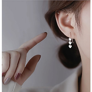 Reffeer Solid 925 Sterling Silver Love Heart Drop Earrings for Women Teen Girls Sweet Heart Dangle Earrings Hook Earrings (A-Silver)