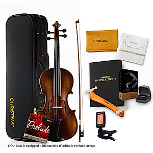 CHRISTINA Muse Full Size Violin Spruce Wood Fiddle Kit with Case,Bow, Additional String 4/4 Violin for Beginners Kid Adults