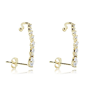 AVORA 10K Yellow Gold Ear Crawler/Climber Cuff Simulated Diamond CZ Earrings
