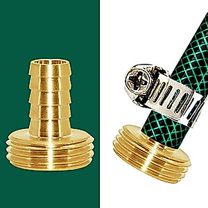 Joywayus Brass 1/2" Barb x 3/4“GHT Thread Swivel Knurling and Hex Garden Water Hose Pipe Repair Connector Fitting with Stainless Clamp (4PCS)