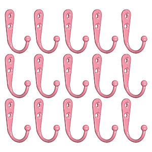 uxcell Wall Hooks, 15Pcs - Zinc Alloy Single Prong Wall Mounted Clothes Hook, Double Hole Hooks for Hanging Towel Coat Backpack Scarf Keys Hat Cup (Pink)