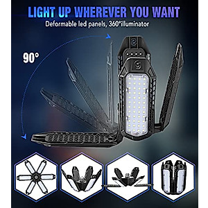 LED Garage Light,Garage Lights,120W Deformable Shop Ceiling Lights,13000LM 6500K 6 Panel Adjustable garage light fit E26 Base,Bright Led Lights for home,Workshop,Basement,attic,Barn (1 Pack)