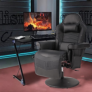 TITIMO Massage Gaming Chair,Ergonomic Adjusted Reclining Video Gaming Single Sofa, Pu Leather Chair with Footrest Headrest and Lumbar Support (Black)