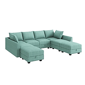 HONBAY Modular Sectional Couch with Storage Modern Modular Couch U Shaped Sectional Sofa for Living Room, Aqua Blue