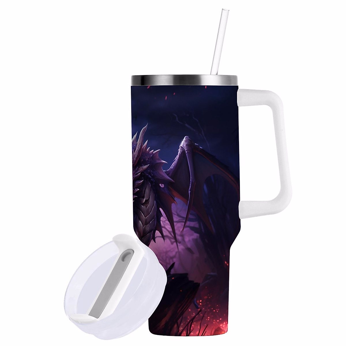 ALAZA Dragon at Night 40 oz Tumbler Stainless Steel Water Bottle Vacuum Insulated Cup with Straw Lid & Handle For Travel Car Cup Holder