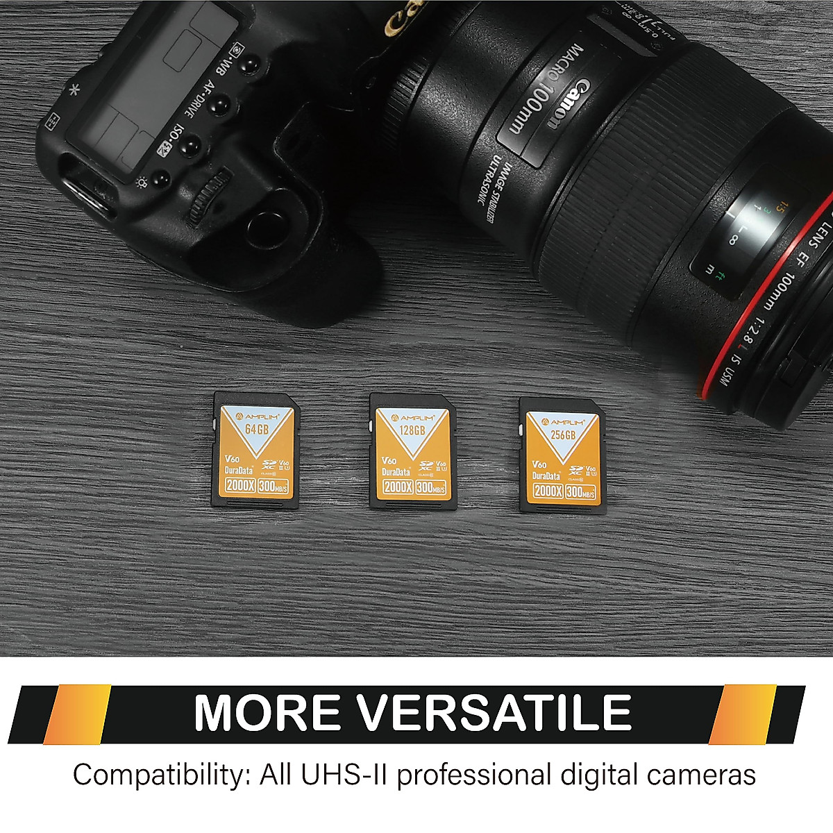 Amplim 128GB V60 UHS-II SD SDXC Card, 300MB/S 2000X Lightning Speed Performance, Extreme Read, U3 Secure Digital Memory Storage for Professional Photographer and Videographer