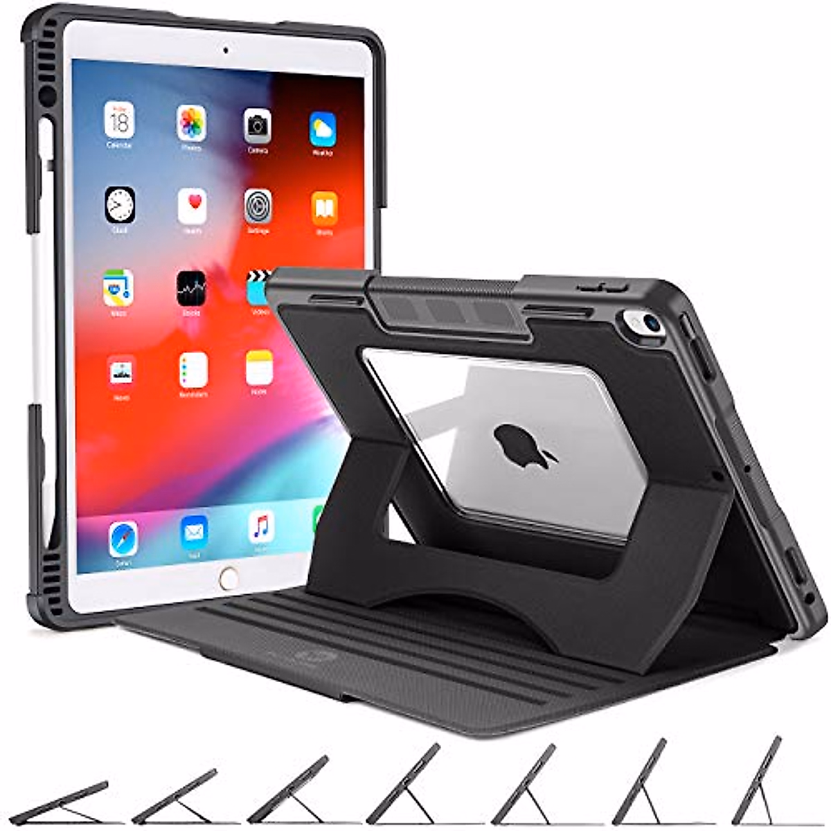 OCYCLONE Protective Case for iPad Air 3rd Generation and iPad Pro 10.5 inch, 7 Viewing Angles Magnetic Stand with Pencil Holder, Black