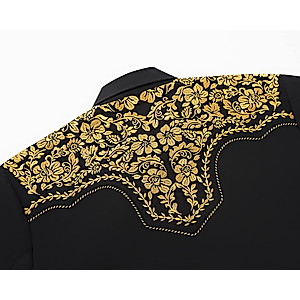 SALVAJE OESTE Embroidered Western Cowboy Shirts for Men Snap Button Long Sleeve Shirt with Western Cowboy Embroidery Black-Yellow