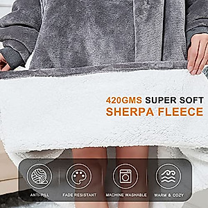 Cozystar Wearable Blanket Hoodie with Giant Pocket （Pet Won't Leave） Extra Soft Sherpa Fleece Thick Warm ＆ Cozy Oversized Sweatshirt Blanket Jacket with Sleeves Gifts for Adult Men Women - Grey