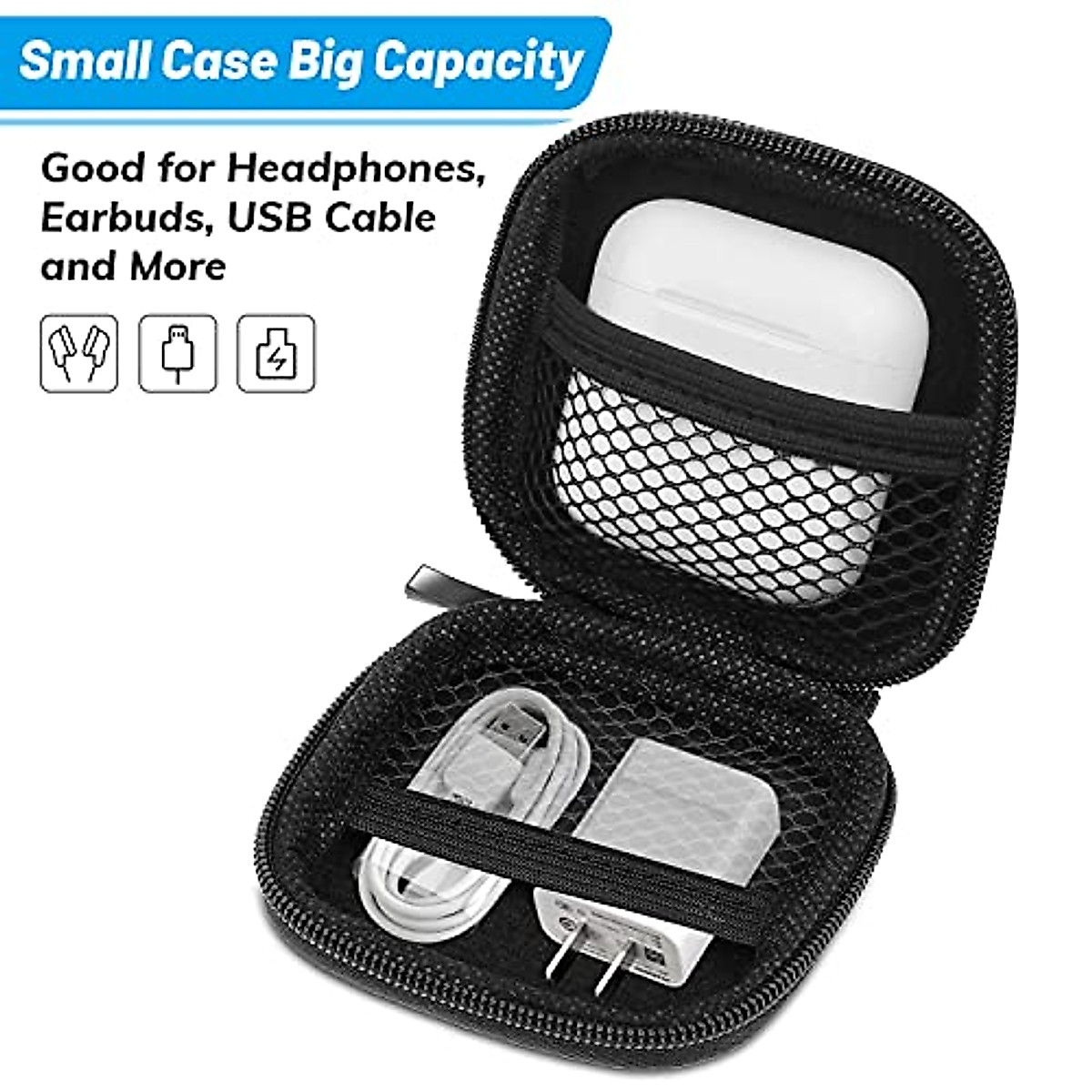 Earbud Case, Cridoz Earphone Case Headphone EVA Earbud Holder with Stainless Steel Carabiner Cell Phone Accessories Organizer Mini Earbud Pouch for Wireless Earbuds, Bluetooth Headset, SD Memory Card