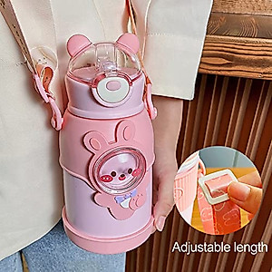 ZTGD Cute Insulated Water Bottle 500ml for Kid&Lady,Kawaii Thermos Cup with Straw,Hanging Rope&Cute Pattern,Stainless Steel Coffee Vacuum Thermos Bottle Keep Drinks Hot or Cold for Travel,School,Offi