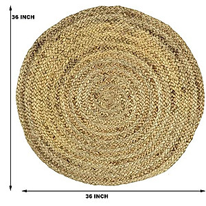 Devik Decor Braided Boho Natural Jute Reversible Collection 3 x 3ft Handmade Round Area Rug for Farmhouse Living Room Bedroom Kitchen and Outdoor Decorative Mate (3FT_Round (36 Inches X 36 Inches))