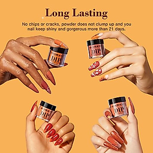 AZUREBEAUTY Dip Powder Nail Kit Starter, Orange Brown Glitter, 4 Fall Pumpkin Maple Dark Colors Set, French Halloween Nail Art Base Top Coat Activator Essential Liquid Manicure DIY Salon 12 PCS