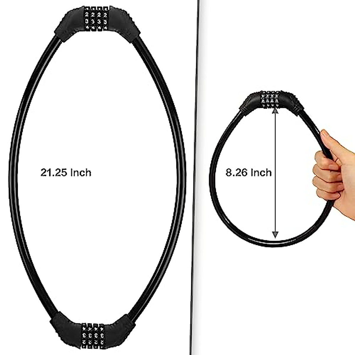 Bike Cable Lock, Set Your Own Combination Bicycle Lock, Combination Cable Lock for Outdoor Equipment, Black