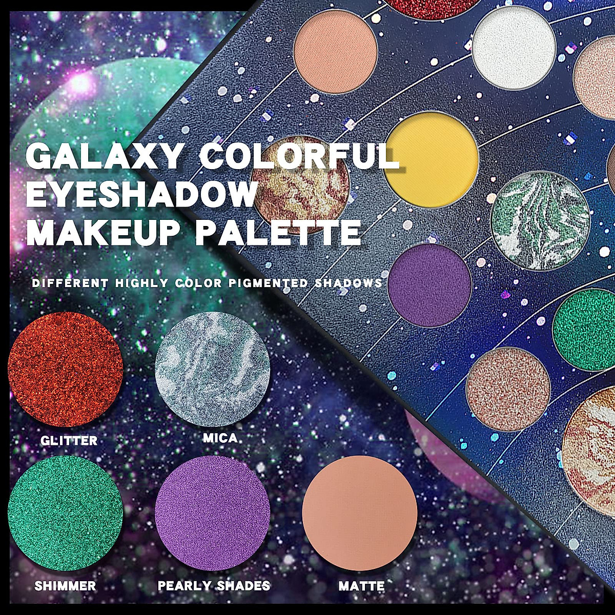 FREEORR 18 Colors Galaxy Eyeshadow Palette, Glitter Eyeshadow Makeup Multi Reflective Shimmer/Glitter Matte Bake Pressed Pearly High-pigmented Colorful Eye-Shadow Makeup Palette