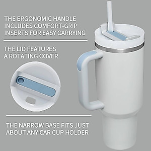 Acuewuja 30oz/890ml Tumbler With Handle, Lid, Straw And Silicone Boot Reusable Double Wall Vacuum 18/8 Stainless Steel Coffee Travel Mug Portable Insulated Beer Cup (Fog)