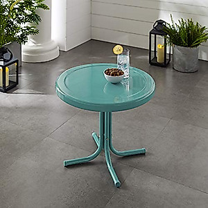 Crosley Furniture Gracie Retro 20-inch Metal Outdoor Side Table - Caribbean Blue