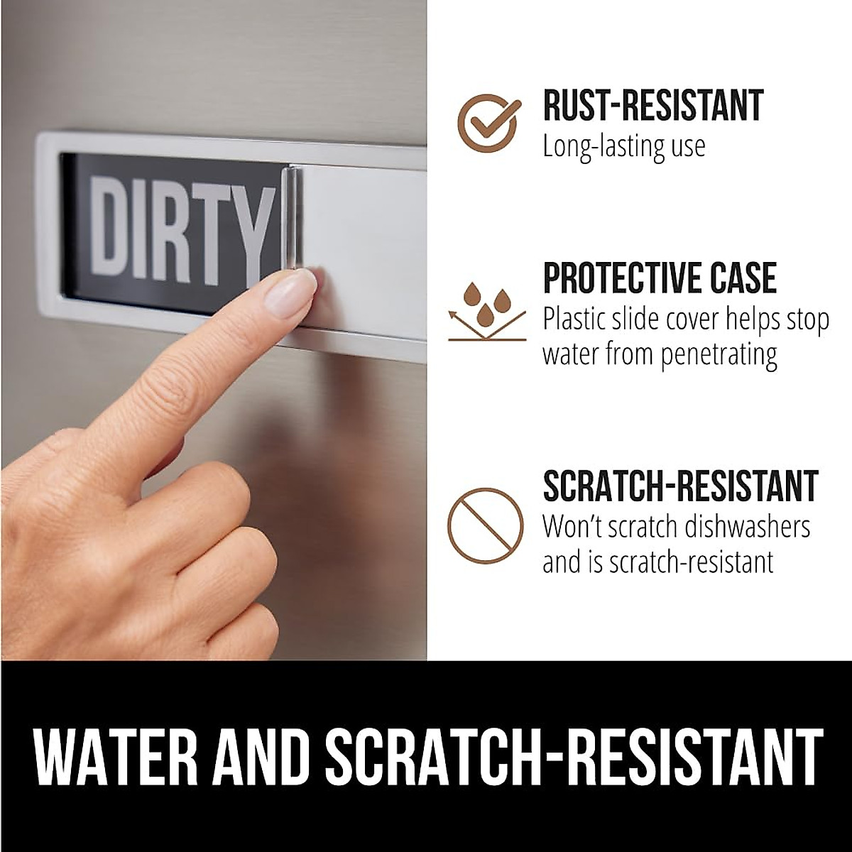 Gorilla Grip Clean and Dirty Dishwasher Magnet Sign, Optional Adhesive, Magnetic Kitchen Decor, Easy Read, Non-Scratch, Heavy Duty Shutter Slide Magnets for Dish Washer, Home Accessories, 7x2, Silver