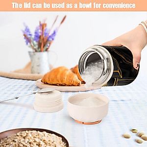 Marble Blue Black Gold Kids Womens Insulated Food Jar Container with Spoon 17oz/500ml Food Containers For Hot Stainless Steel Vacuum Leak Proof Food Containers for Keeps Food Hot