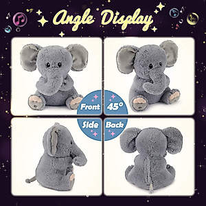 Hopearl LED Musical Stuffed Elephant Lighting Up Singing Plush Toy Adjustable Volume Lullaby Animated Soothe Birthday Festival for Kids Toddler Girls, Gray, 11''